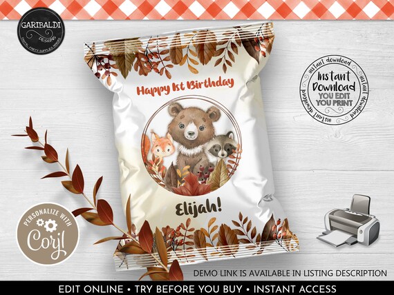 Editable Woodland Fall Chip Bag Wrapper Printable Autumn - Etsy