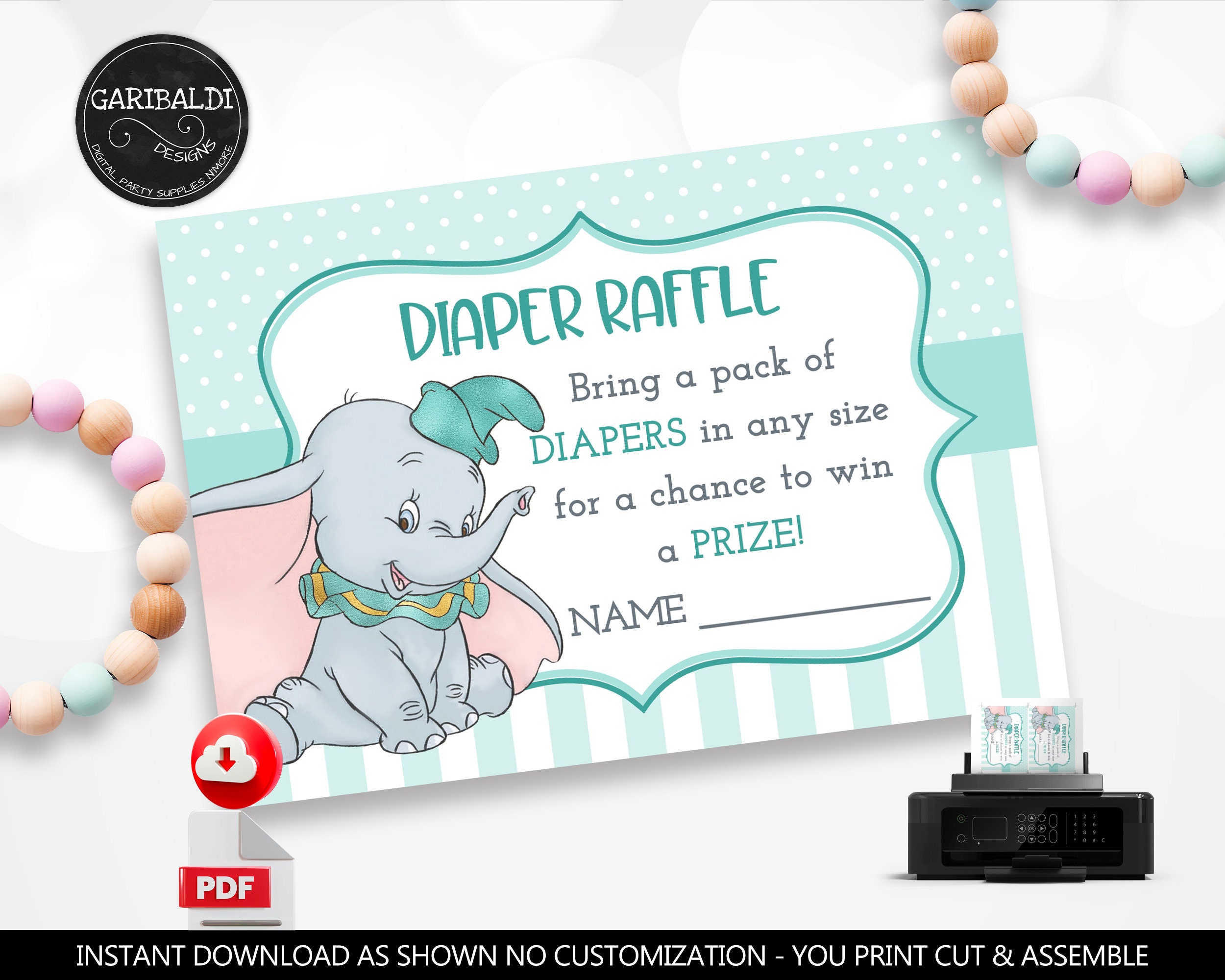 Dumbo Diapers Request Card Mint Baby Diaper Raffle Ticket Mint Elephant ...