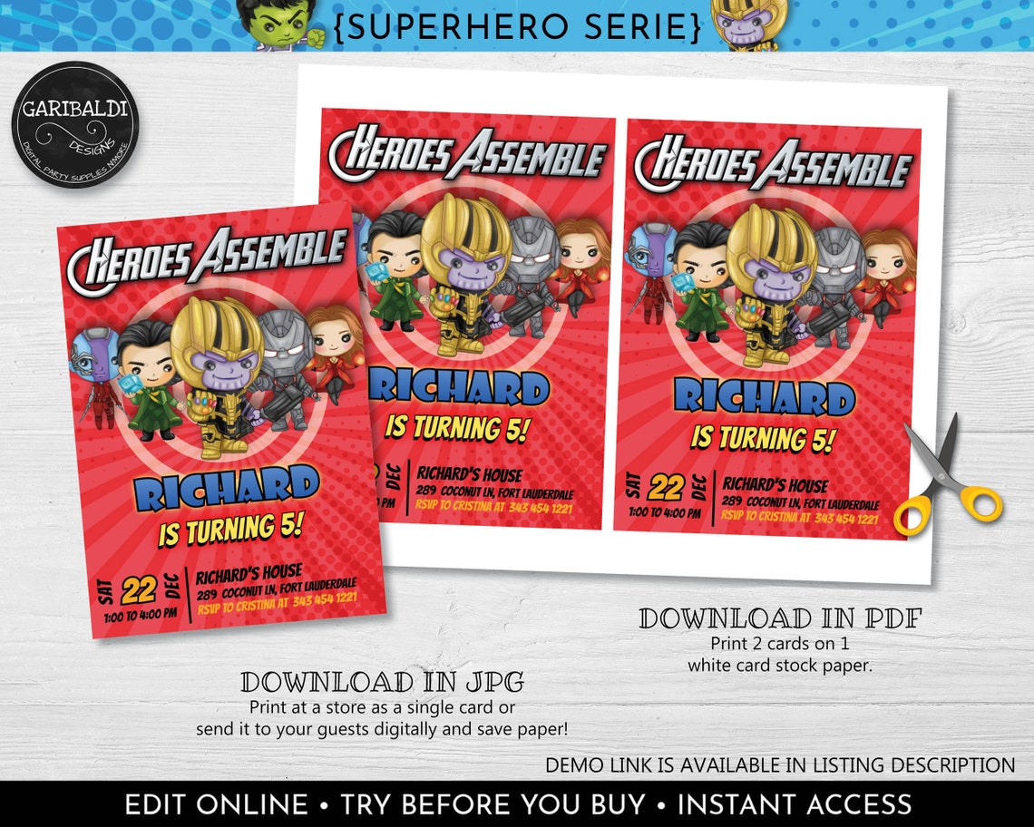 Editable Superhero Invitation, Instant Download Superhero Birthday ...