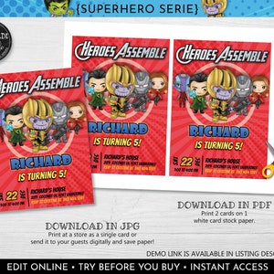Editable Superhero Invitation, Instant Download Superhero Birthday ...
