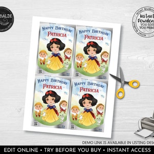 Editable Snow White Juice Pouch Labels Seven Dwarfs Juice Box Label ...