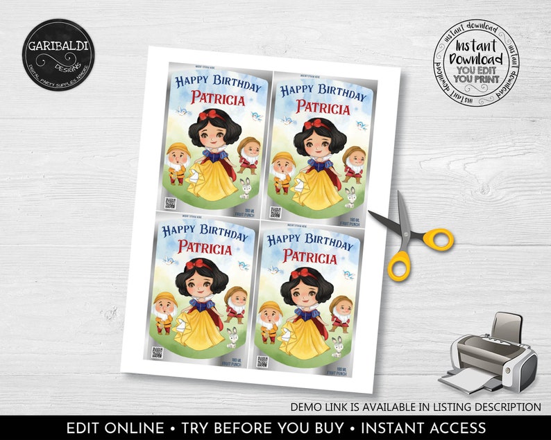 Editable Snow White Juice Pouch Labels Seven Dwarfs Juice Box - Etsy
