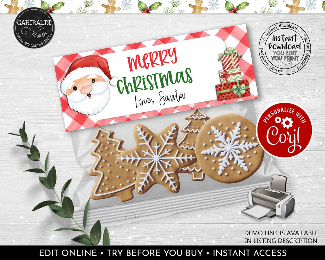 Editable Christmas Bag Topper Printable Santa Bag Topper Instant ...