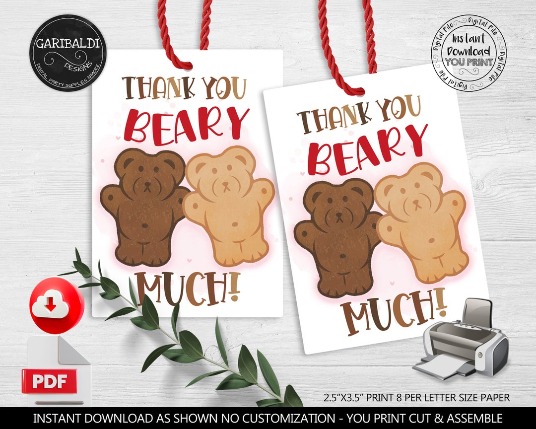 Teacher Appreciation Tags Thank You Beary Much Tag Teddy Bear Grahams ...