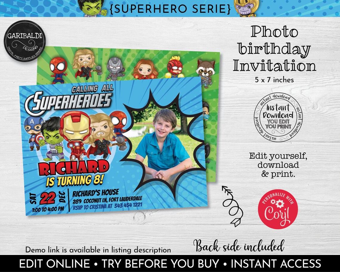 Editable Superhero Invitation Instant Download Superhero - Etsy