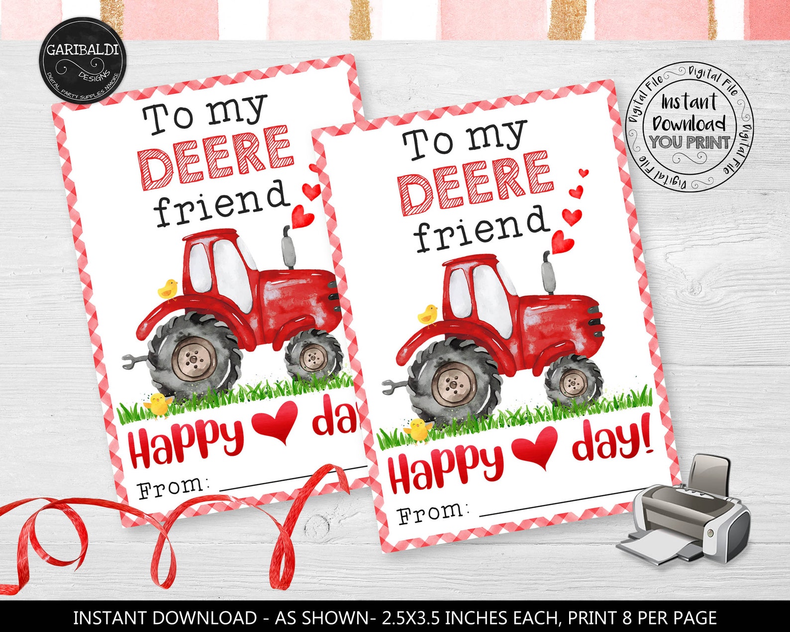 Printable Tractor Valentine's Day Cards Deere Friend Valentine's Day ...