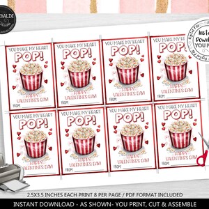Popcorn Valentine's Day Card You Make My Heart Pop Gift Tag Popcorn ...