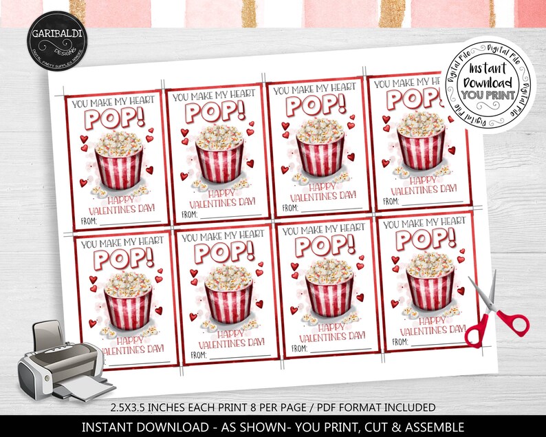 Popcorn Valentine's Day Card You Make My Heart Pop Gift - Etsy