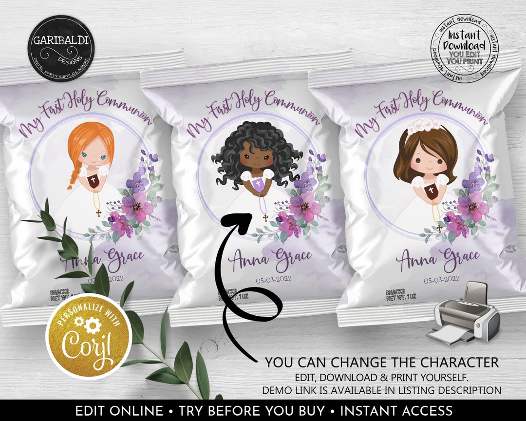 Editable First Communion Chip Bag Wrapper, Printable First Communion ...