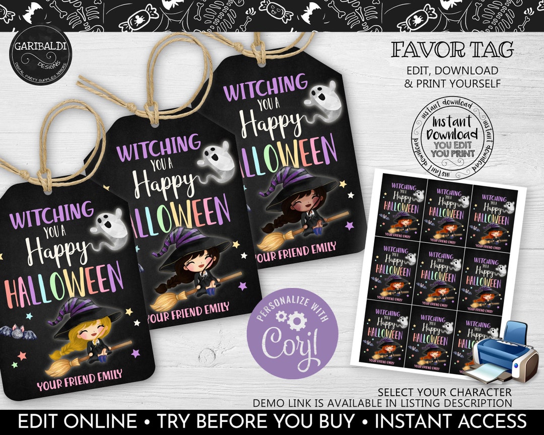 Editable Halloween Witch Tags Printable Witching You A Happy Halloween ...