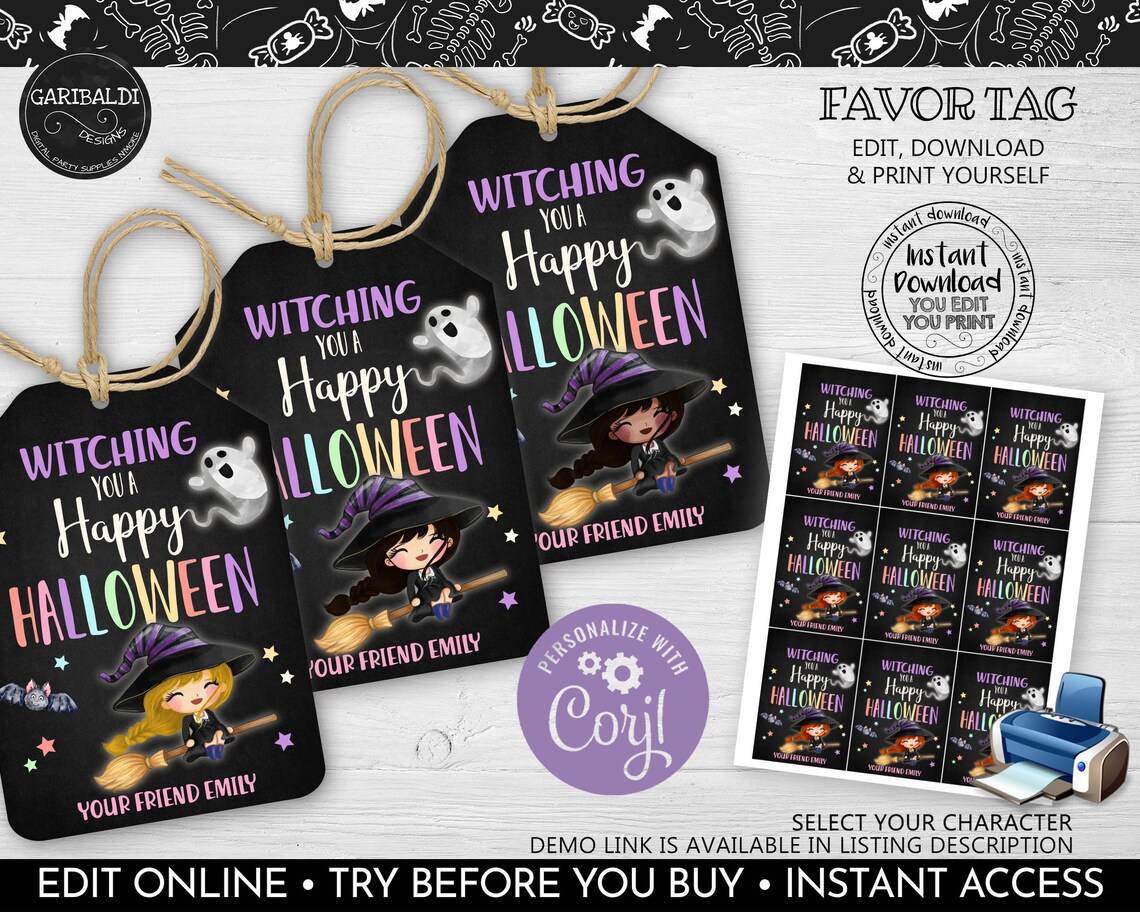Editable Halloween Witch Tags Printable Witching You A Happy | Etsy