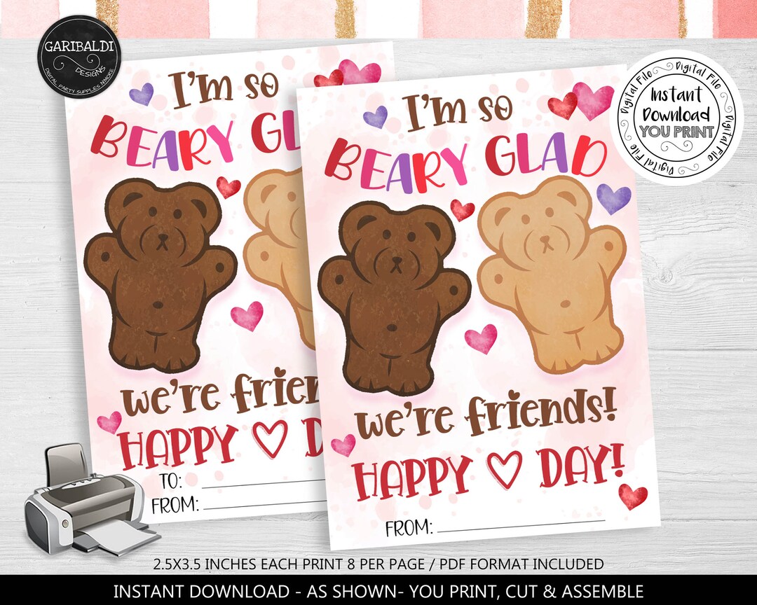 Teddy Bear Grahams Valentines Day Cards Beary Glad Friends Tag ...