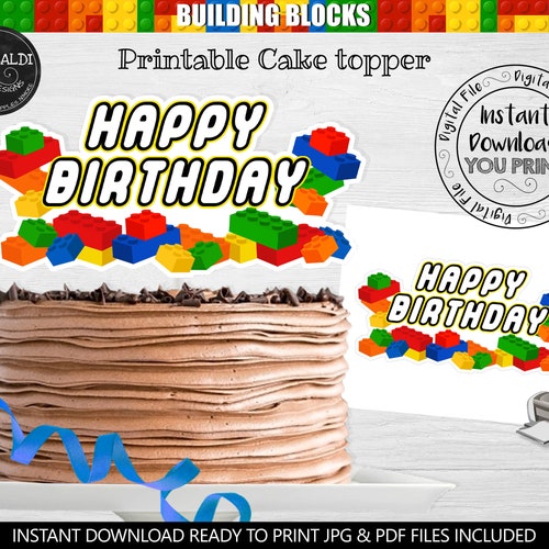 Editable Building Blocks Cake Topper Printable Building - Etsy