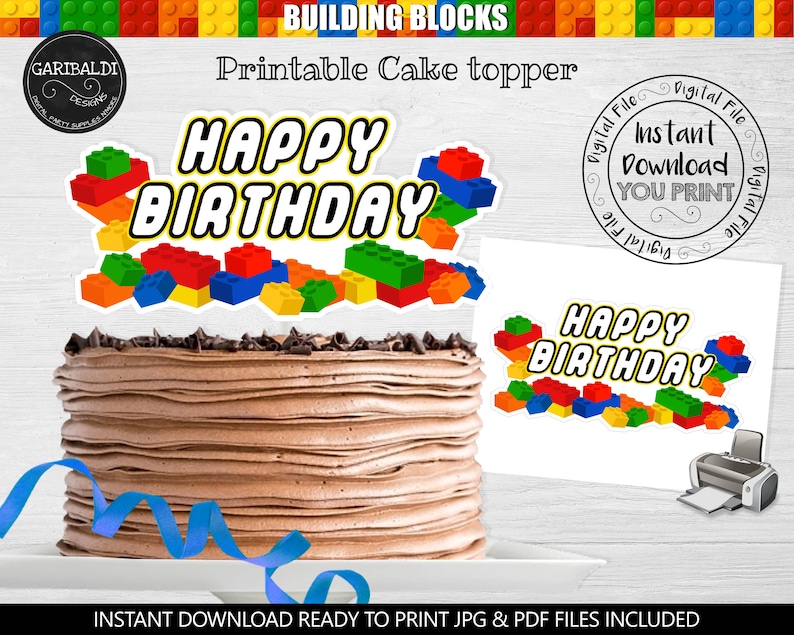 Printable Building Blocks Cake Topper Building Blocks | Etsy