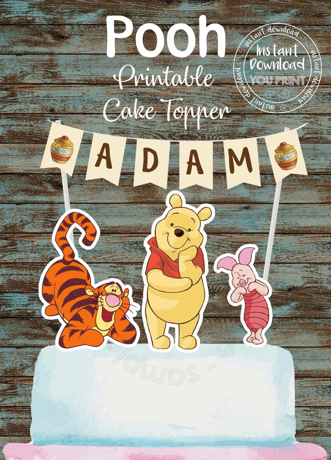 Printable Winnie the Pooh Cake Topper, Winnie the Pooh Banner Cake ...