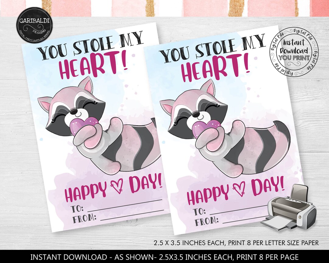 Printable Valentine's Day Cards Racoon Valentine's Day Card You Stole ...