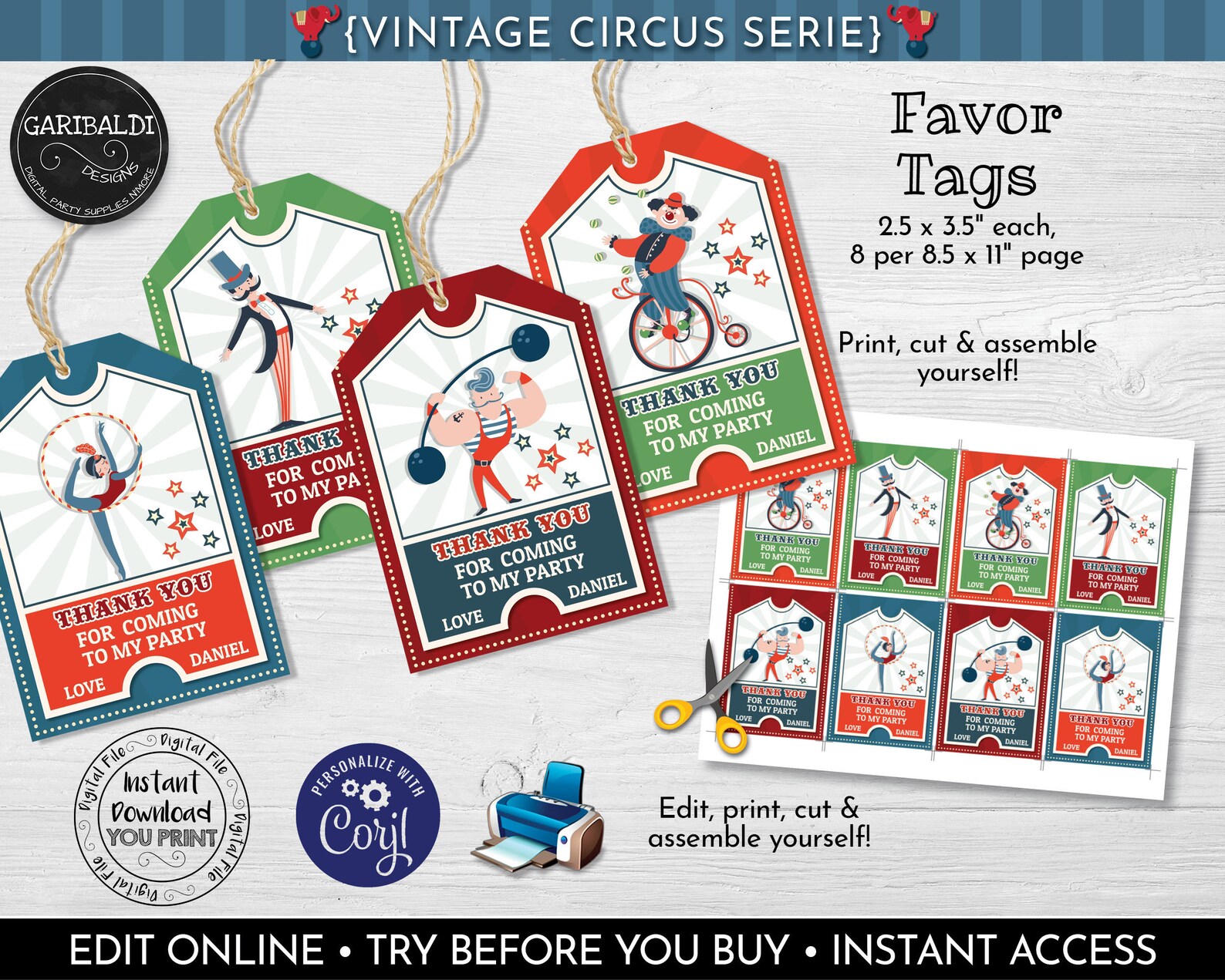 Editable Circus Favor Tags Vintage Circus Gift Tags Instant - Etsy