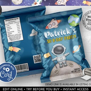 Editable Astronaut Chip Bag Wrapper Printable Potato Chip Bag Template ...