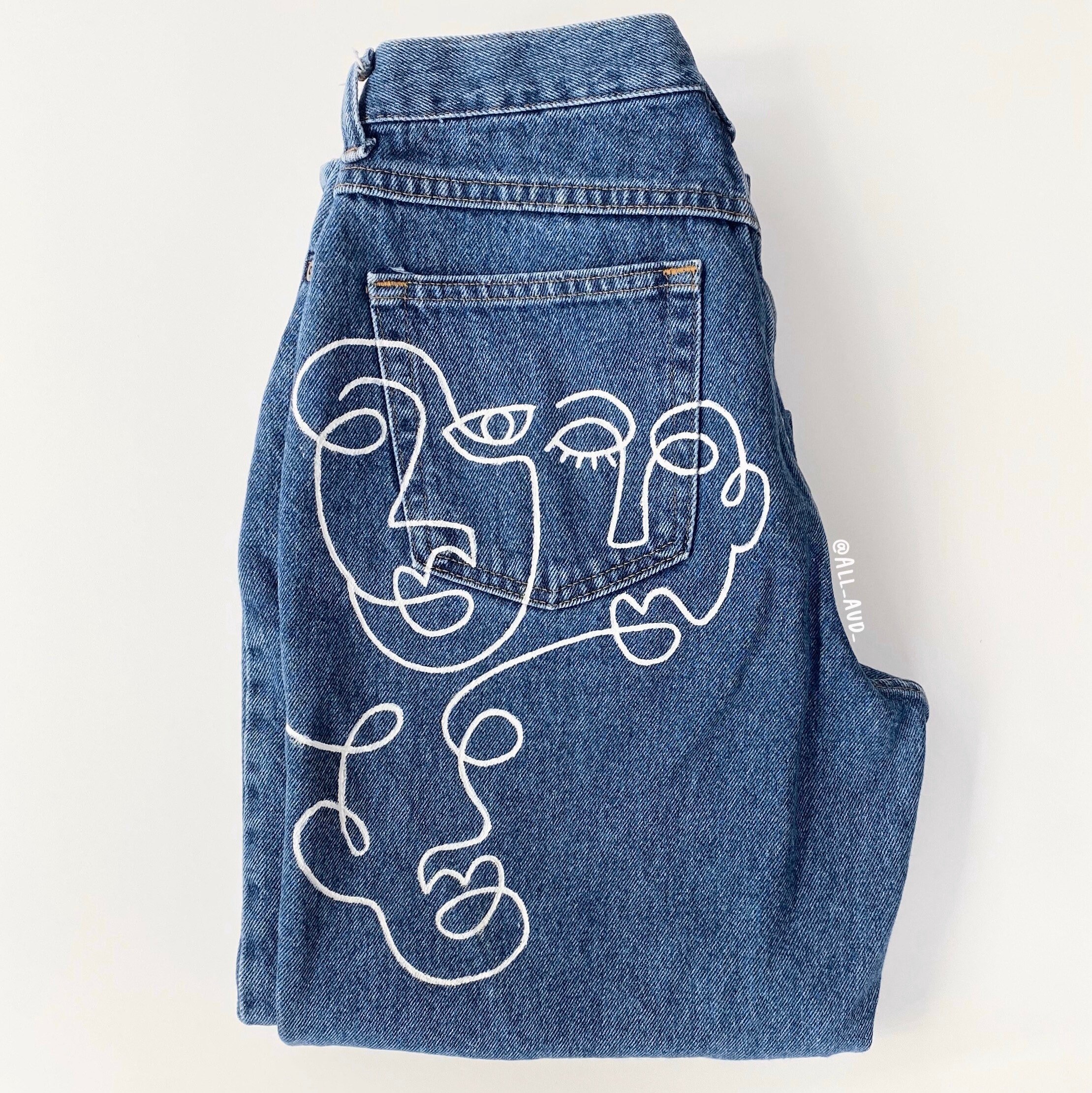 Hand-Painted Abstract Faces Jeans send me your own jeans | Etsy