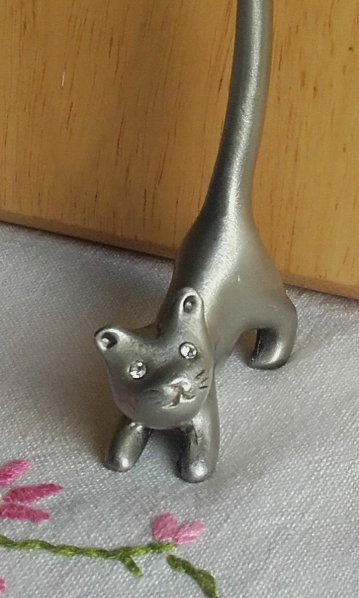 Pewter Ring Kitten Vintage Silver Coloured Cast Metal Cat With Diamante ...