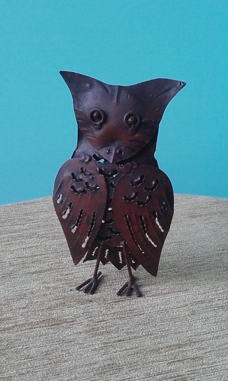Metal Copper Coloured Owl 1980s Vintage Small Handmade Metal Figure ...