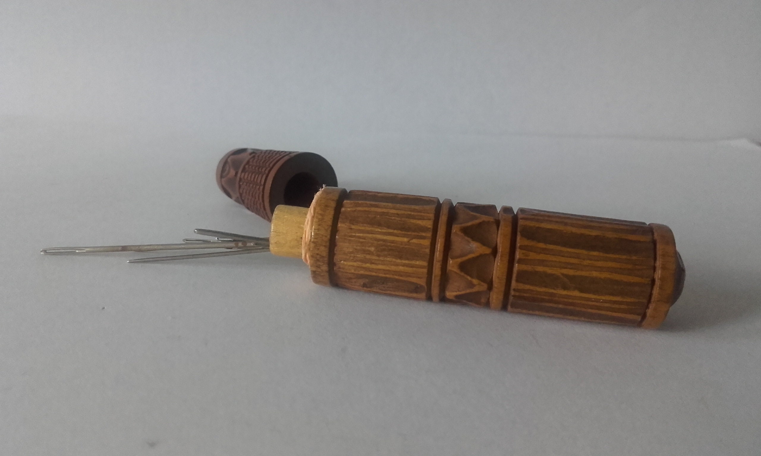 Antique Victorian Carved Turned Wooden Needle Case Holder With Some ...