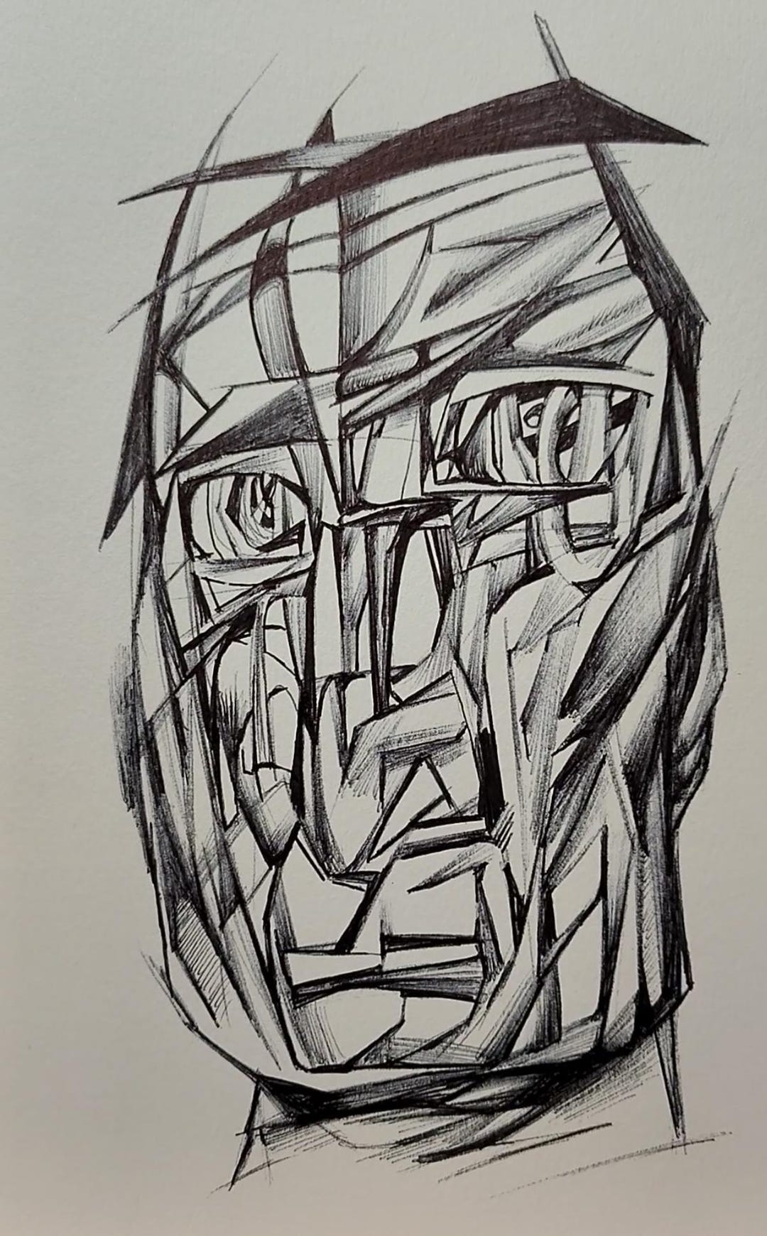 Pen Drawing of a Never Before Seen, Multi-sectional Face Emerging From ...