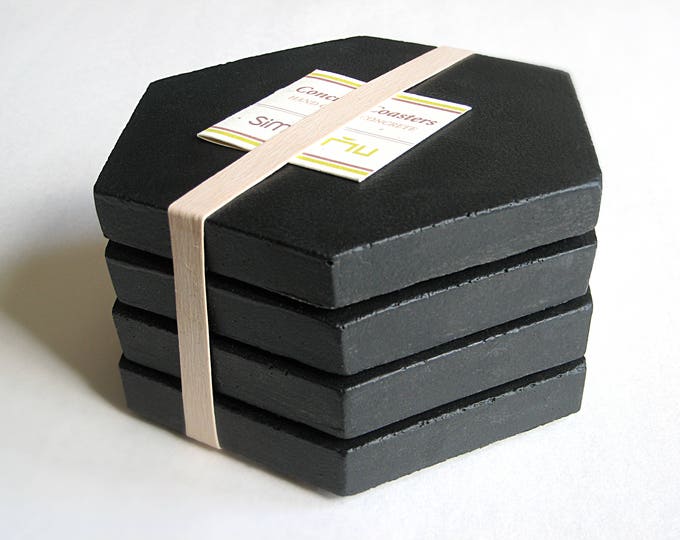 BLACK CONCRETE HEXAGON Coasters & Chalk Set of 4 Hexwedding - Etsy