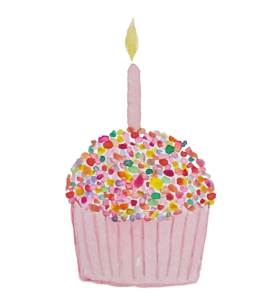 Watercolor Birthday Cupcakes (4) and 1st Birthday Candle (1) - 5 ...