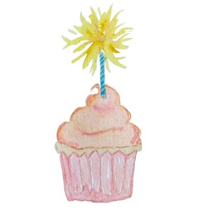 Watercolor Birthday Cupcakes (4) and 1st Birthday Candle (1) - 5 ...