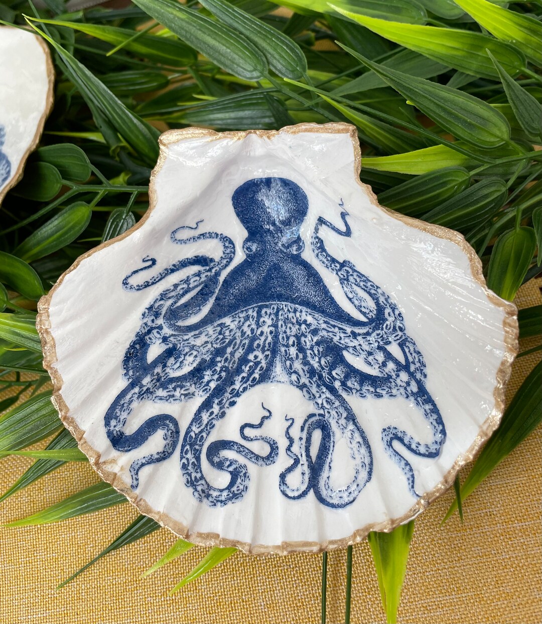 Octopus Large Heavy Lion Paw Shell Ring Dish Coastal Living Desk ...