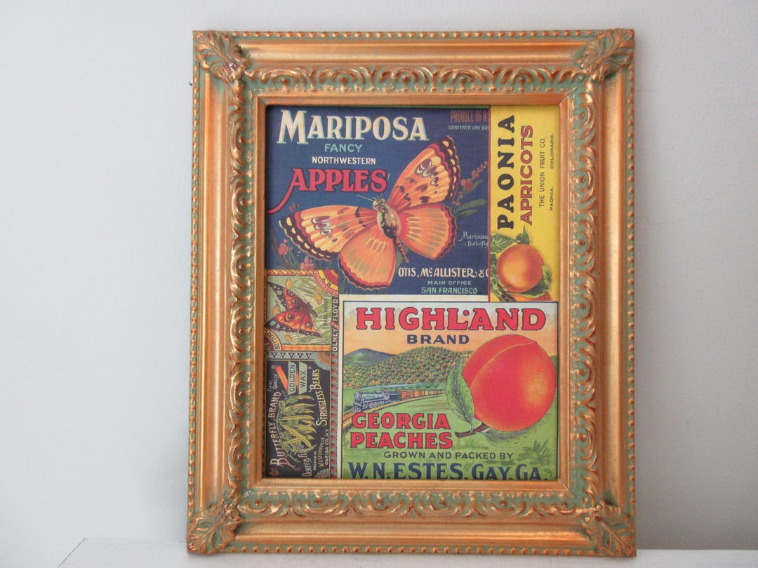 Vintage Food Label Collage for Apples, Peaches, Apricots, Framed - Etsy