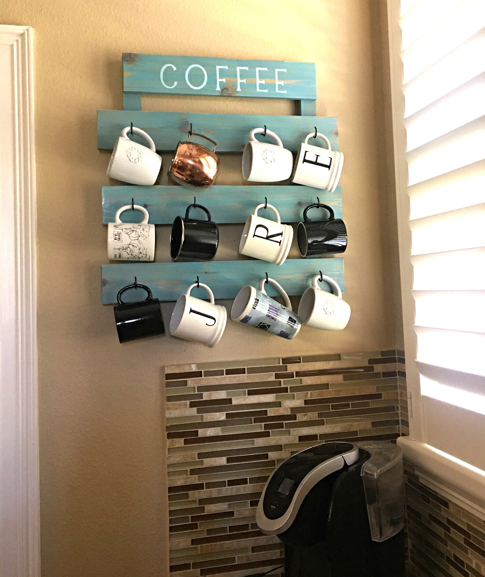 Tea Cup Rack Farmhouse Coffee Mug Wall Rack Tea Cup Display 12 - Etsy UK