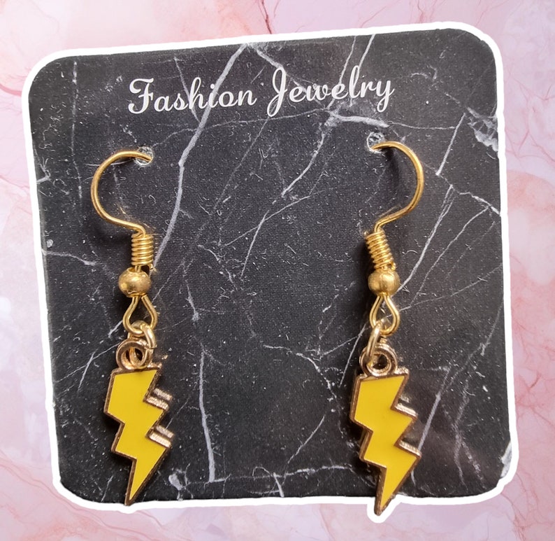 Handmade Earrings Lightning Bolt Bolts Yellow Gold Decora Harajuku ...