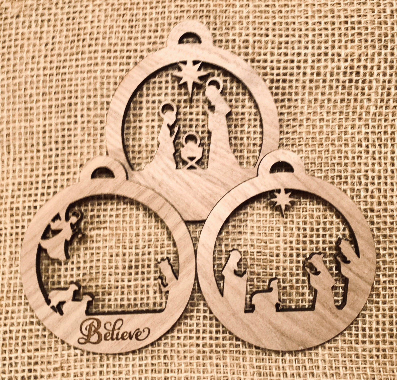 Layered Nativity Christmas Ornament Round Wood Engraved - Etsy