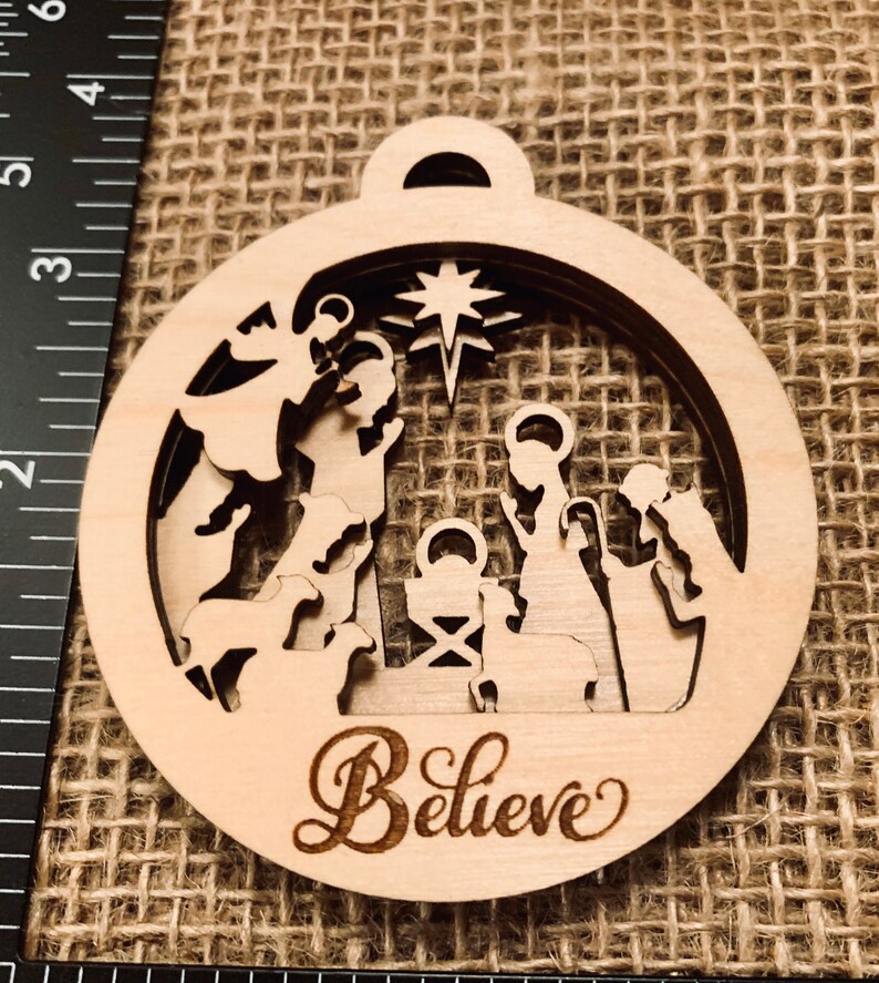 Layered Nativity Christmas Ornament Round Wood Engraved - Etsy