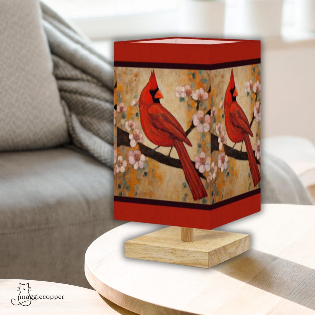 Cardinal Bird Small Square Table Lamp Red Bird Bedside Lamp Wildlife ...