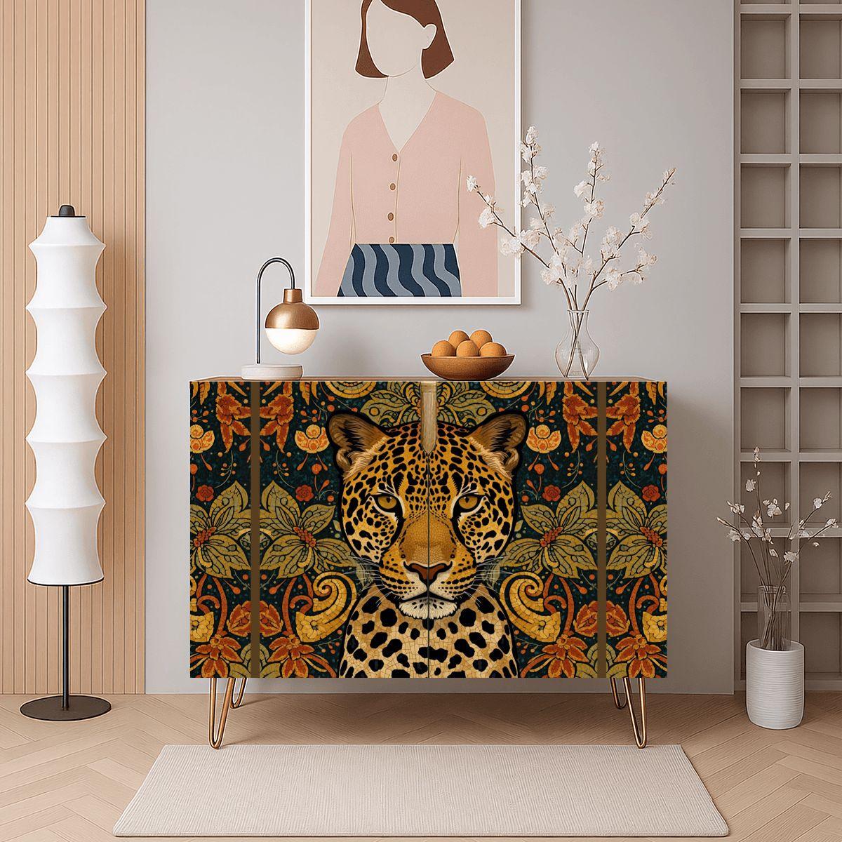 Leopard Art Wooden Storage Cabinet, Wildlife Accent Furniture, Modern ...