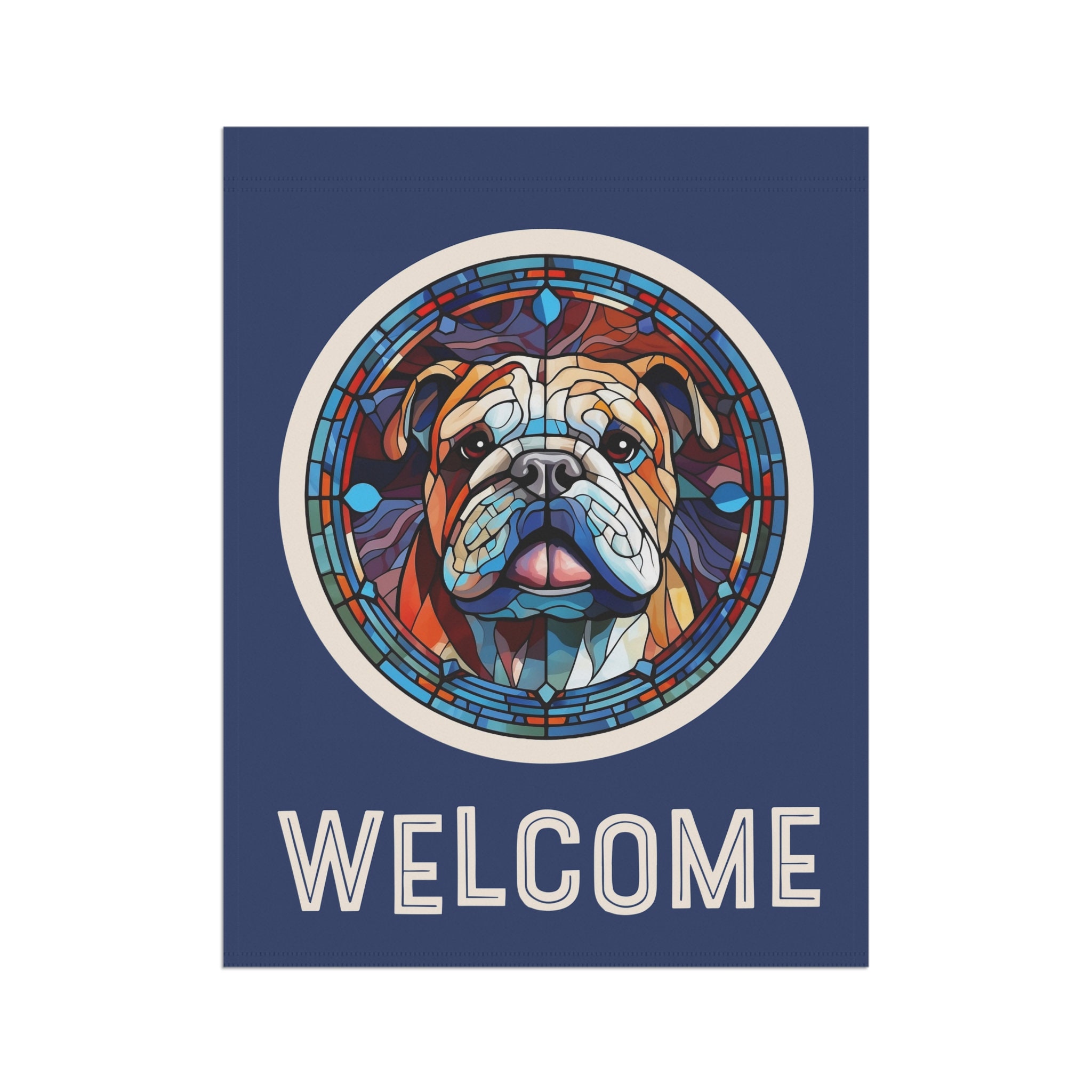 English Bulldog Stained Glass Look Welcome 2-sided Garden & House Flag ...