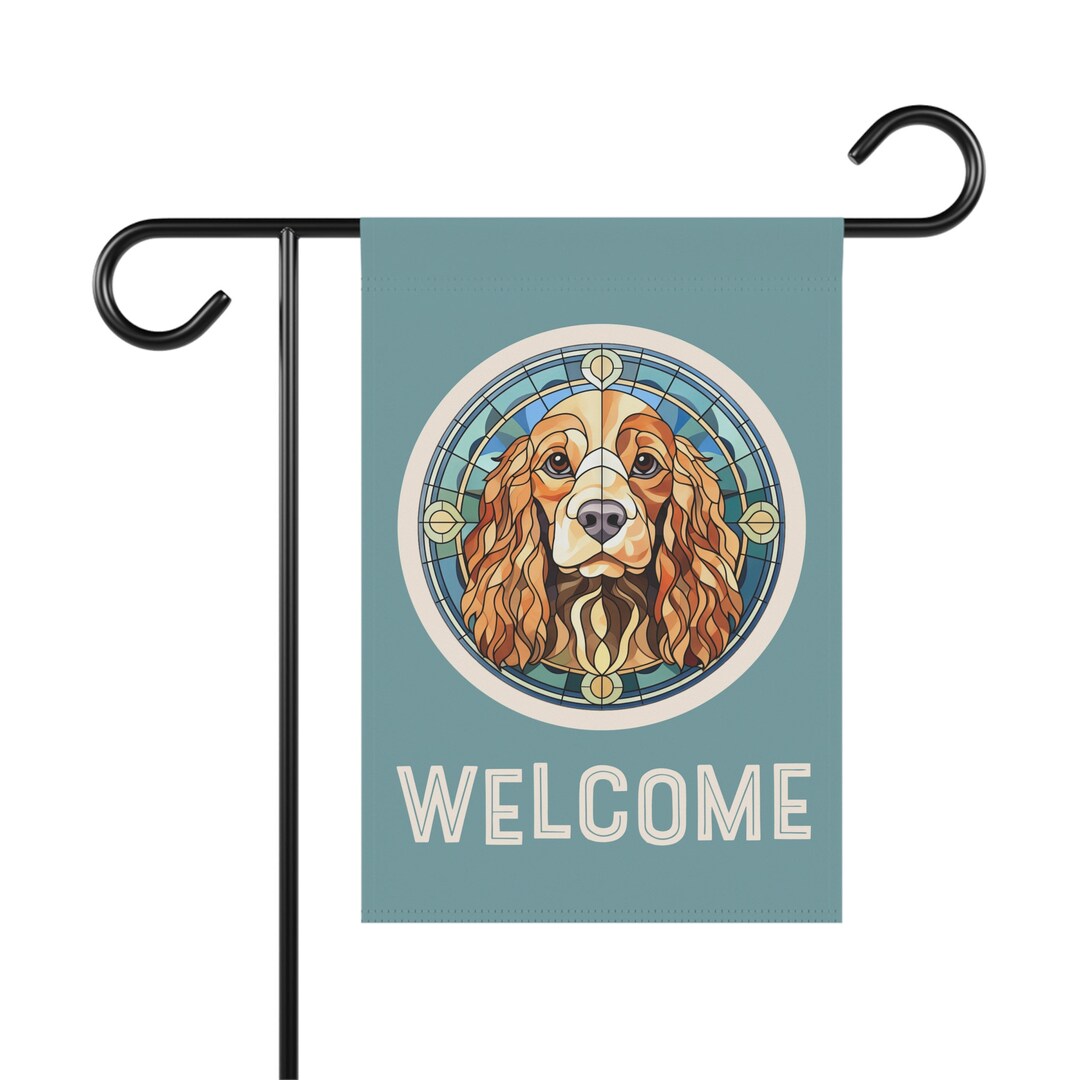 Cocker Spaniel Stained Glass Look Welcome 2-sided Garden & House Flag ...