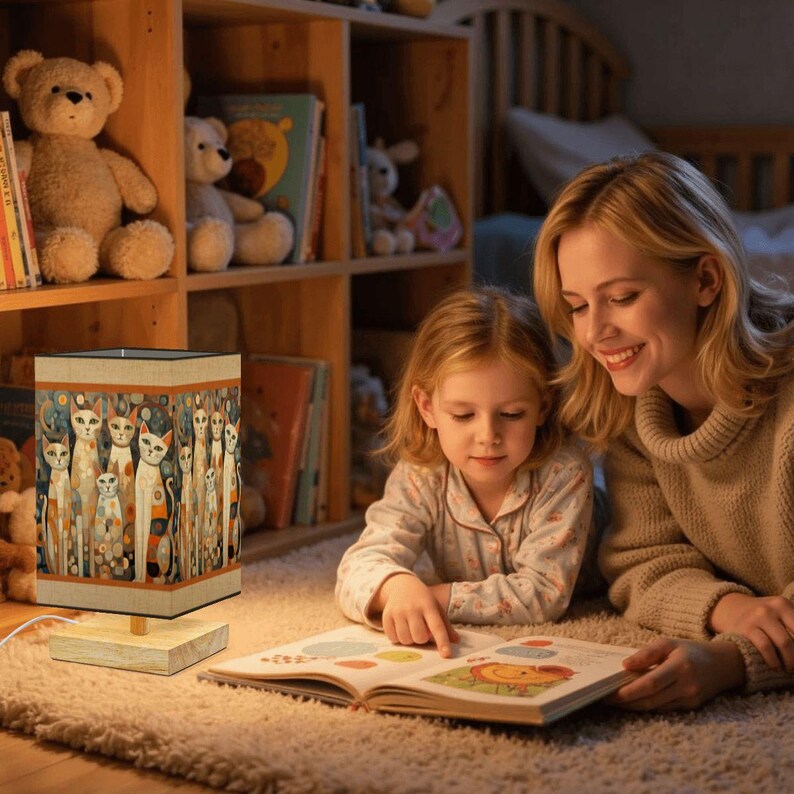 Mod Cats Small Square Table Lamp, Accent Lamp W/ LED Smart Bulb & 16 ...