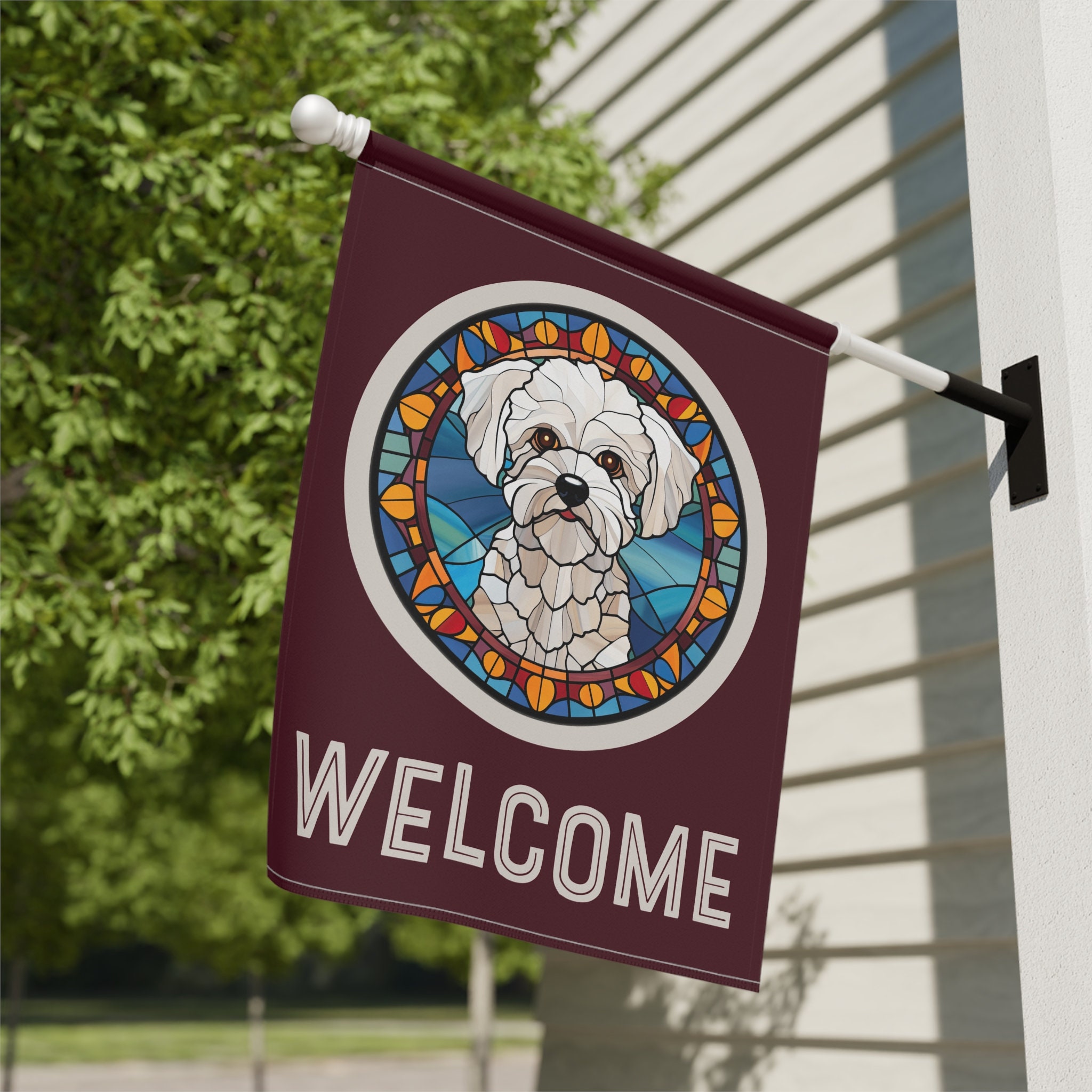 Bichons Frise Stained Glass Look Welcome 2-sided Garden & House Flag ...