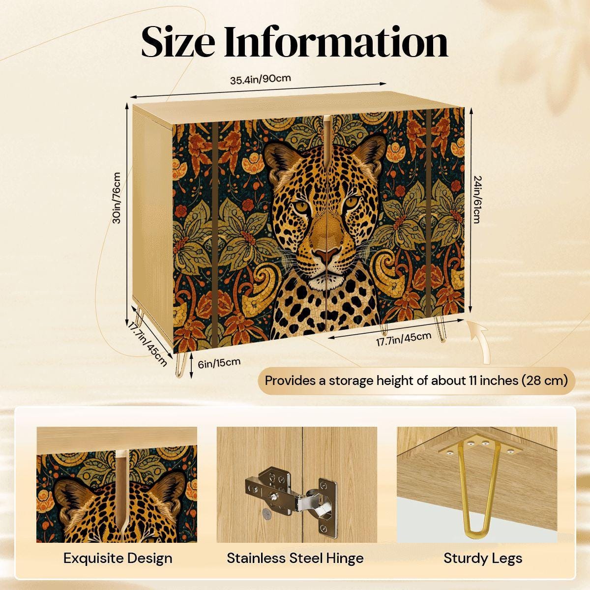 Leopard Art Wooden Storage Cabinet, Wildlife Accent Furniture, Modern ...