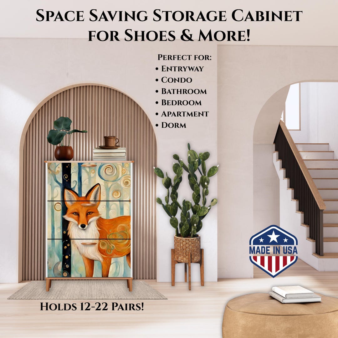 Unique Shoe Storage Cabinet Whimsical Fox Art Statement Furniture Space ...