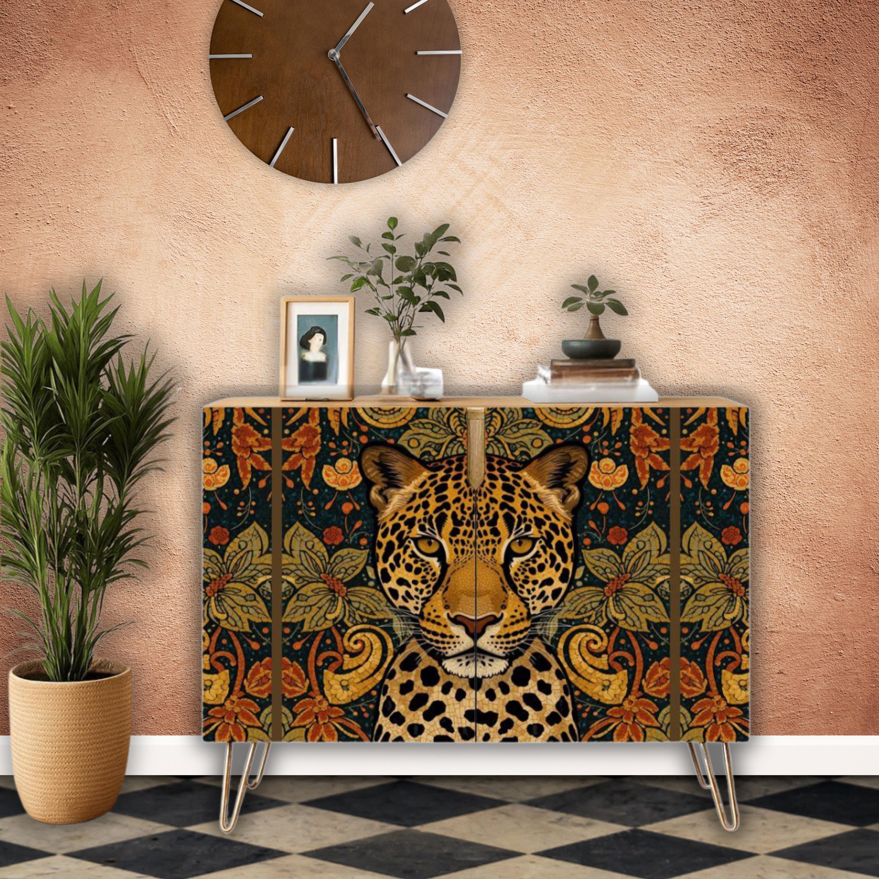 Leopard Art Wooden Storage Cabinet, Wildlife Accent Furniture, Modern ...