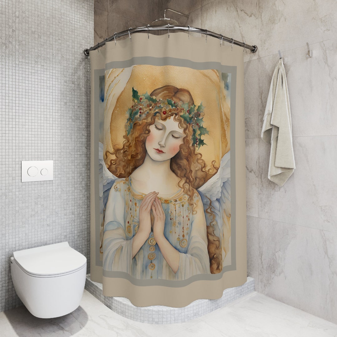 Guardian Angel Shower Curtain Angel Bathroom Decor Christmas Shower ...