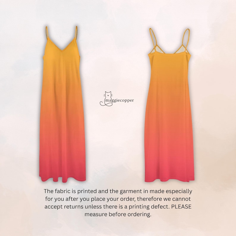 Ombre V-neck Maxi Slip Dress, Tequila Sunrise Summer Party Sling Dress ...