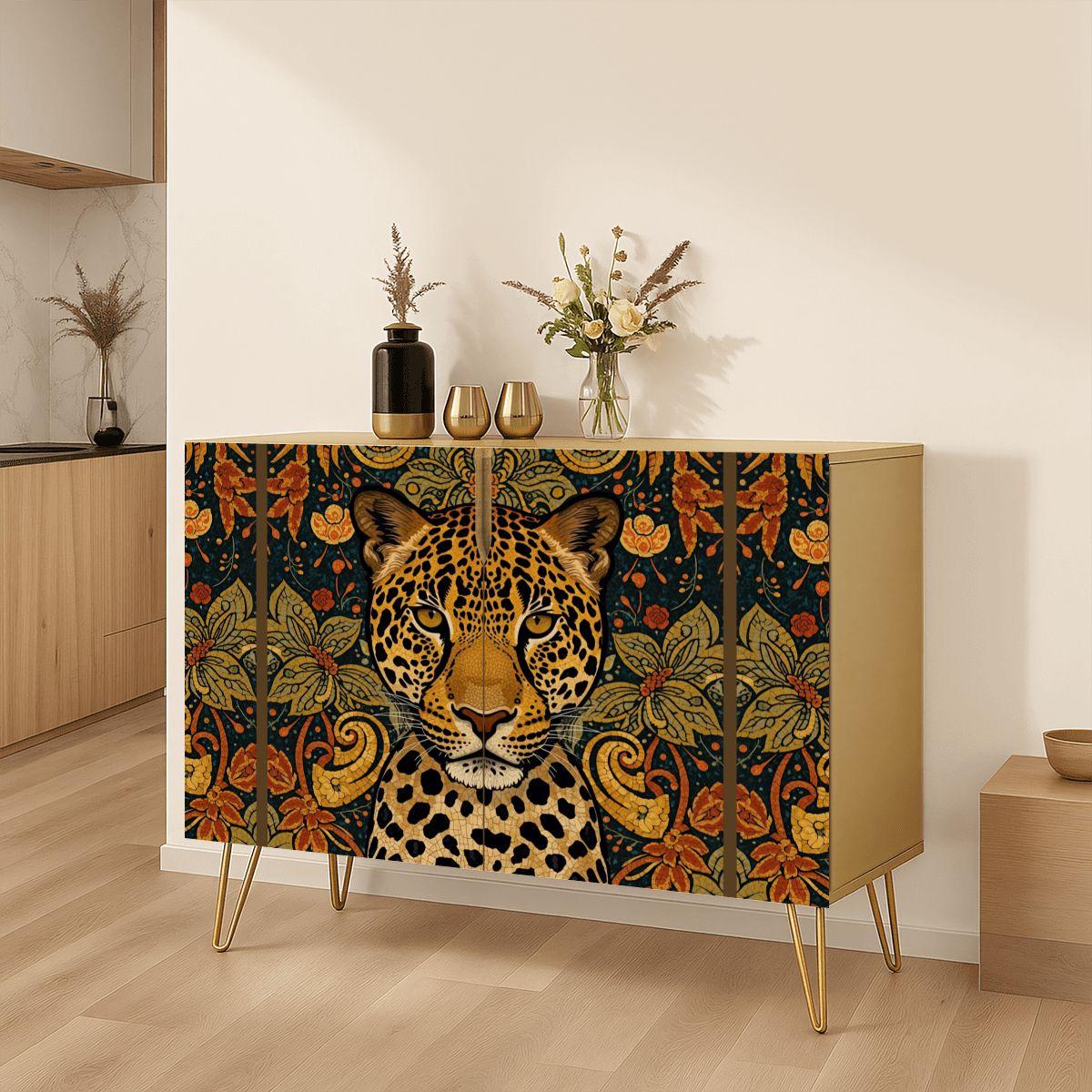 Leopard Art Wooden Storage Cabinet, Wildlife Accent Furniture, Modern ...