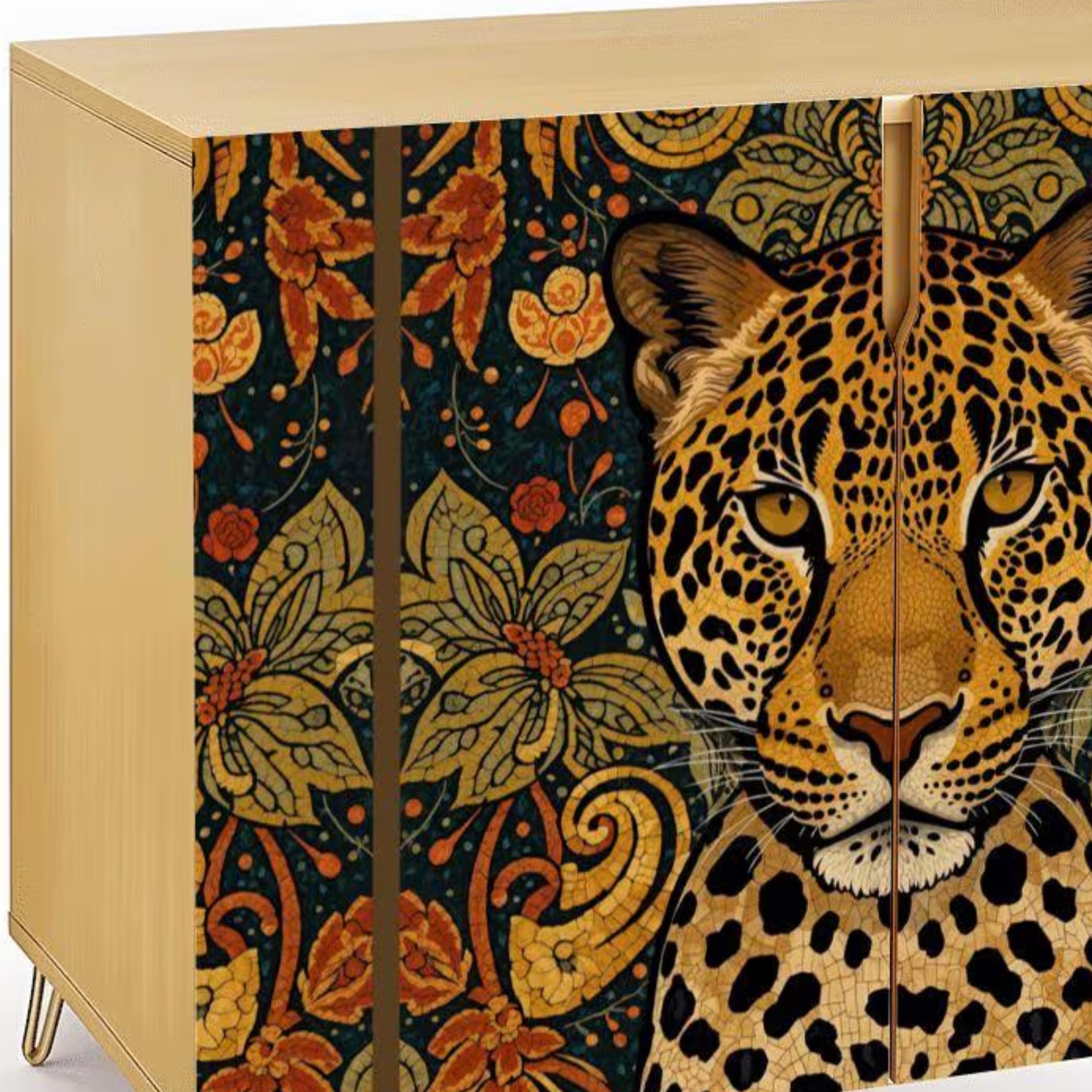 Leopard Art Wooden Storage Cabinet, Wildlife Accent Furniture, Modern ...