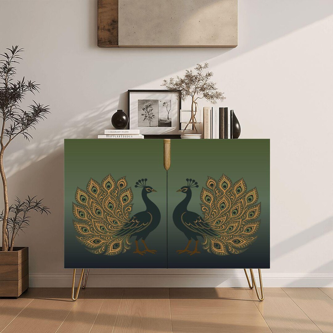 Modern Peacocks Wooden Storage Cabinet, Accent Sideboard Furniture ...